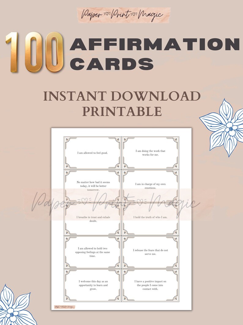 100 Minimalist Affirmation Cards | Printable Motivation (PDF) - Etsy