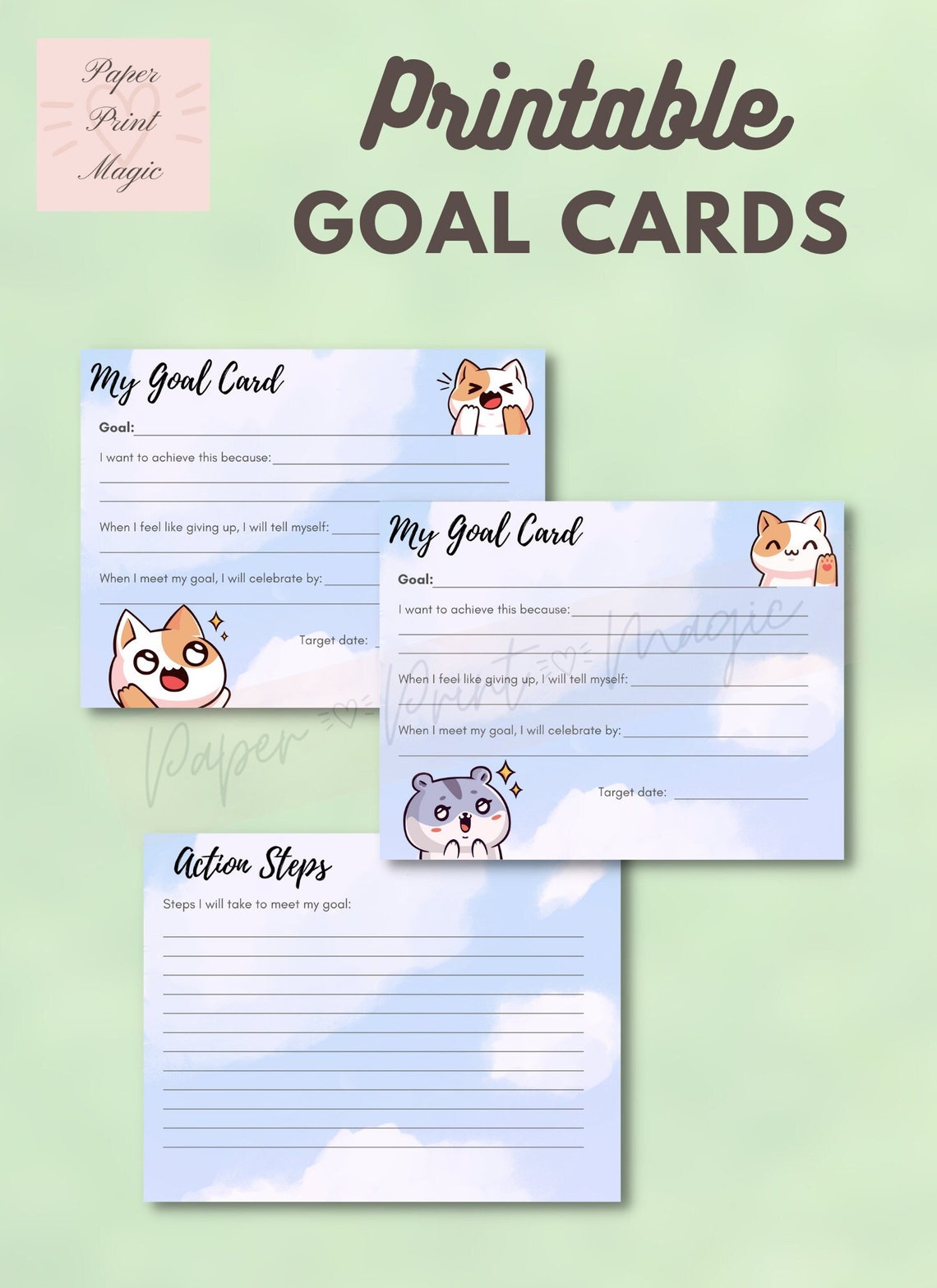 Kawaii Goal Setting Card Goal Tracker Printable Goal Card - Etsy