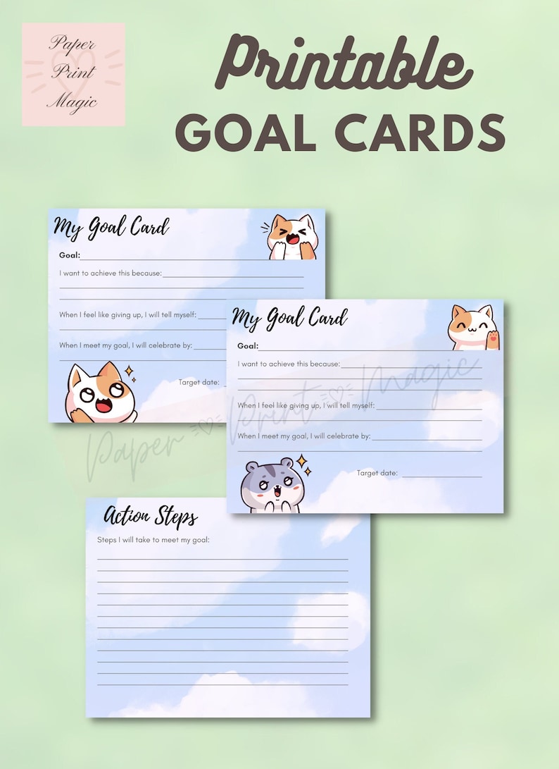 Kawaii Goal Setting Card | Goal Tracker | Printable Goal Card | Focus ...