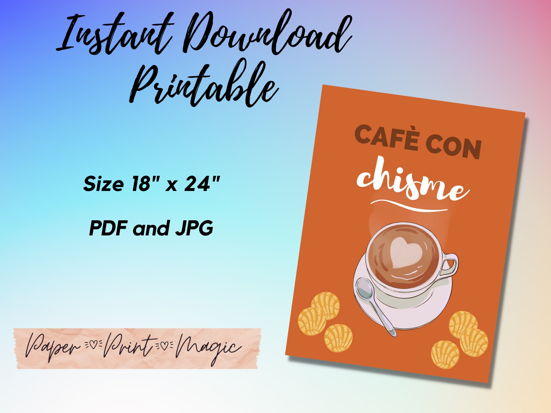 Cafe Con Chisme Printable | Poster | Spanish Wall Art | Instant ...