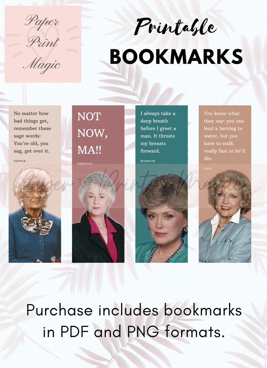 Golden Girls Bookmarks: Set of 4, Funny Quotes (digital Download) - Etsy