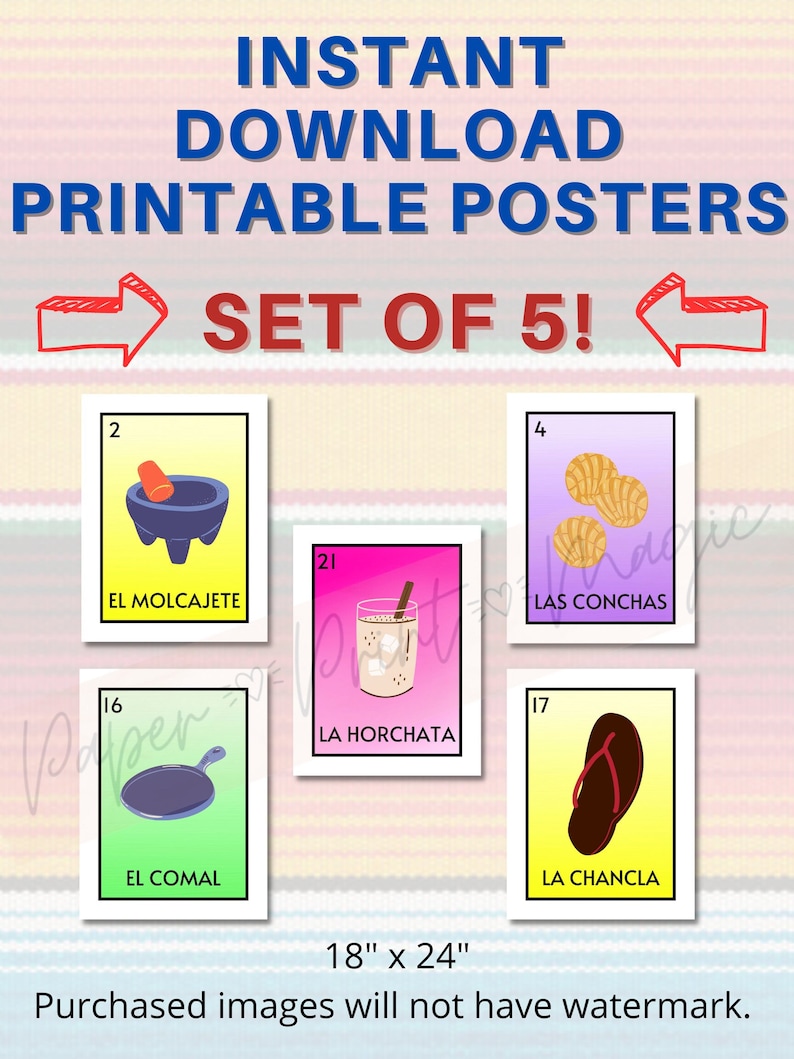 SET of 5 | Loteria | Spanish | Loteria Cards | Instant Download | JPG ...