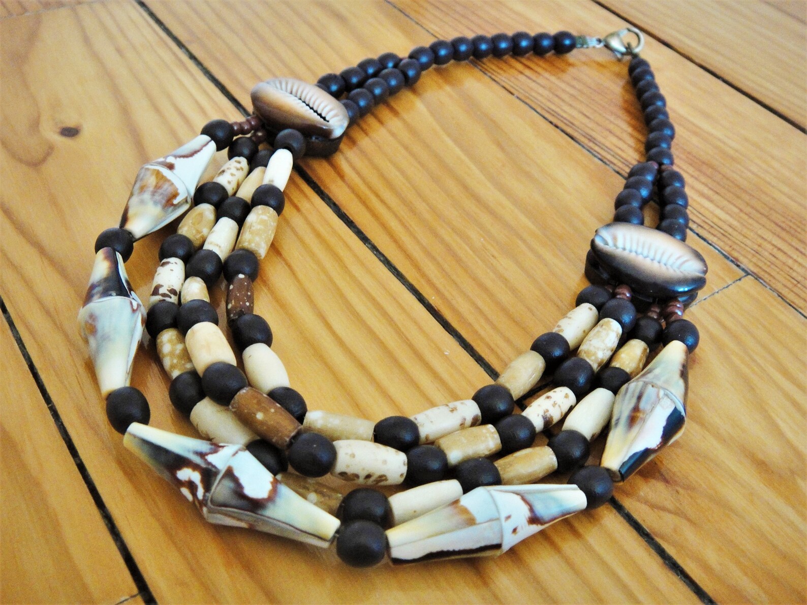 Bone Bead Necklace - African Shells Bib - Tribal Statement Necklace ...