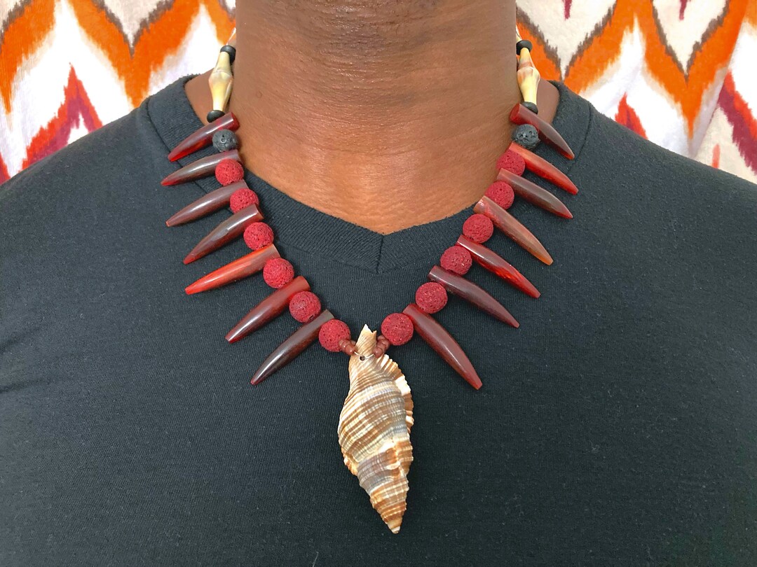 Shell Stone Necklace Afrocentric Tribal Jewelry Mens Necklace Exotic ...