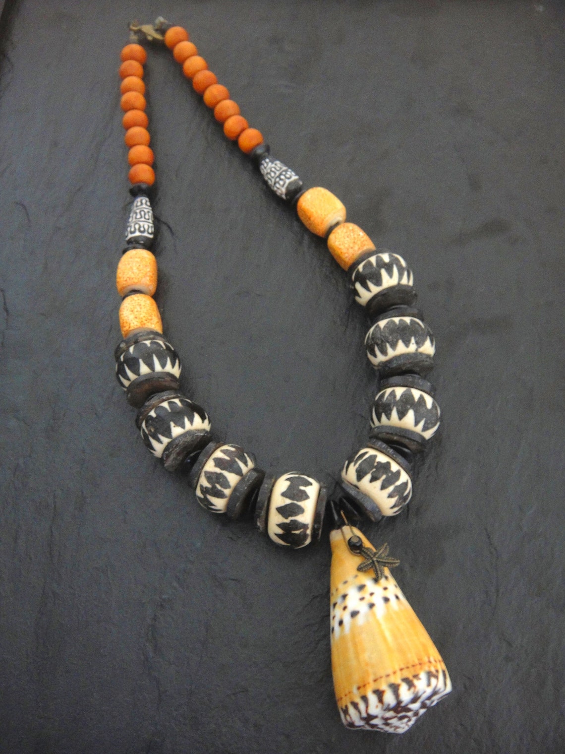 Batik Bone Necklace Tribal Shells Luxury Vintage Couture - Etsy
