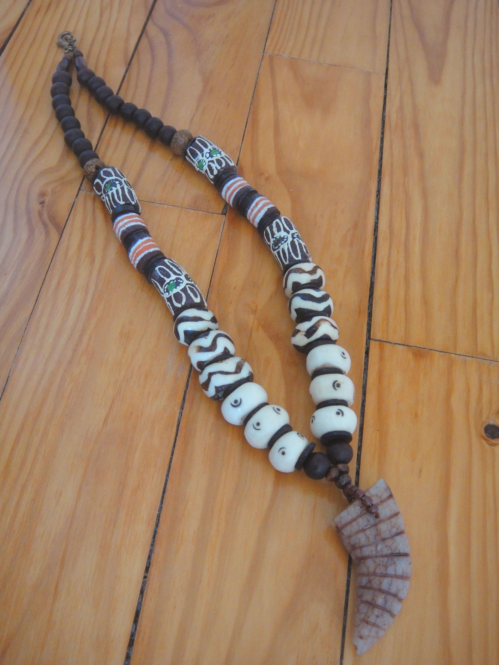 Mens African Necklace Batik Bone Beads OOAK Afrocentric Statement ...