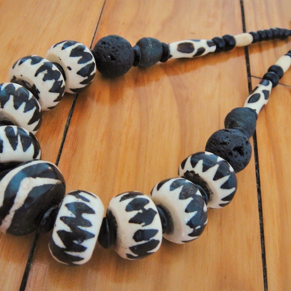 African Necklace Batik Bone Necklace - Etsy