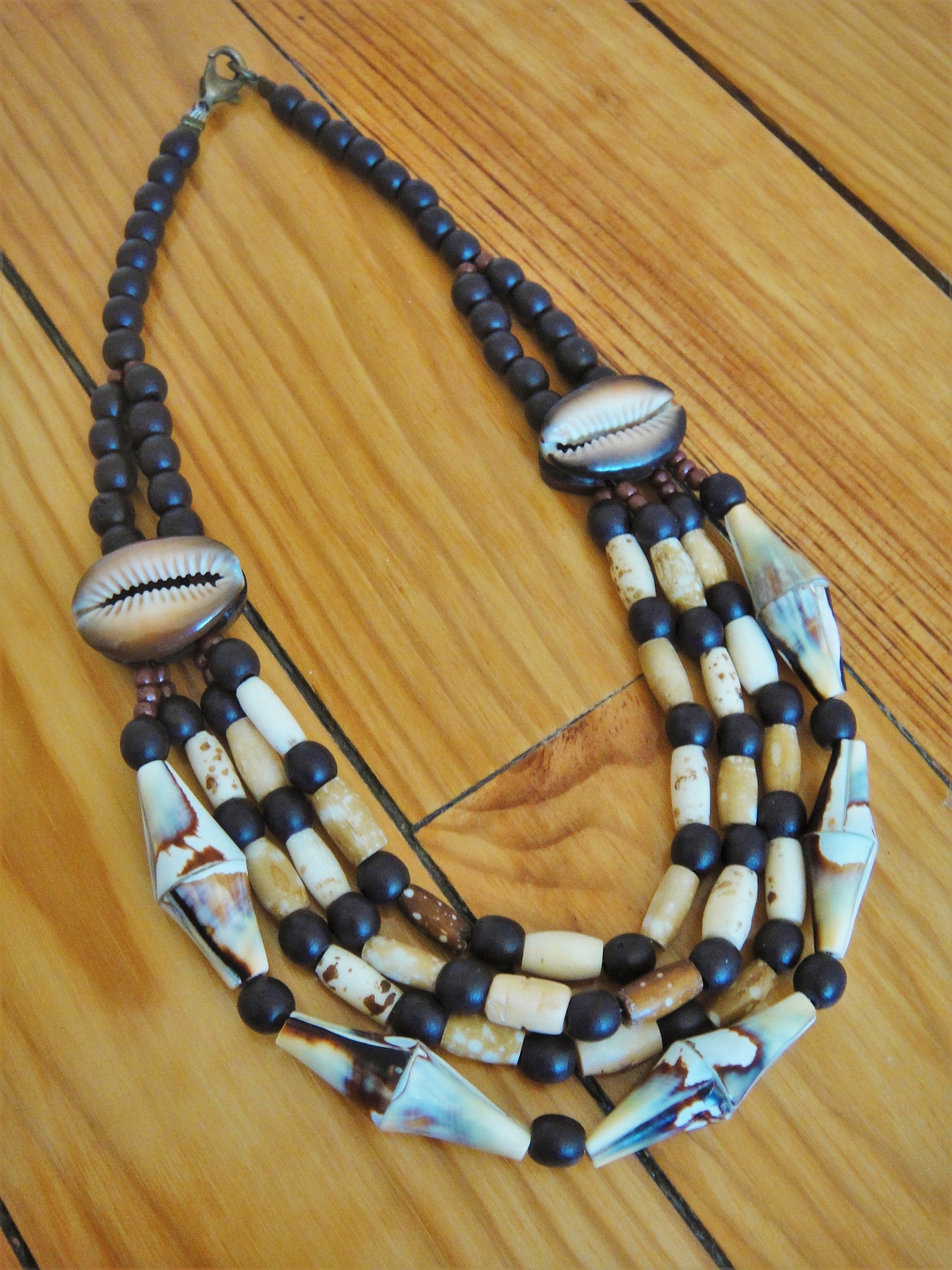 Bone Bead Necklace African Shells Bib Tribal Statement - Etsy