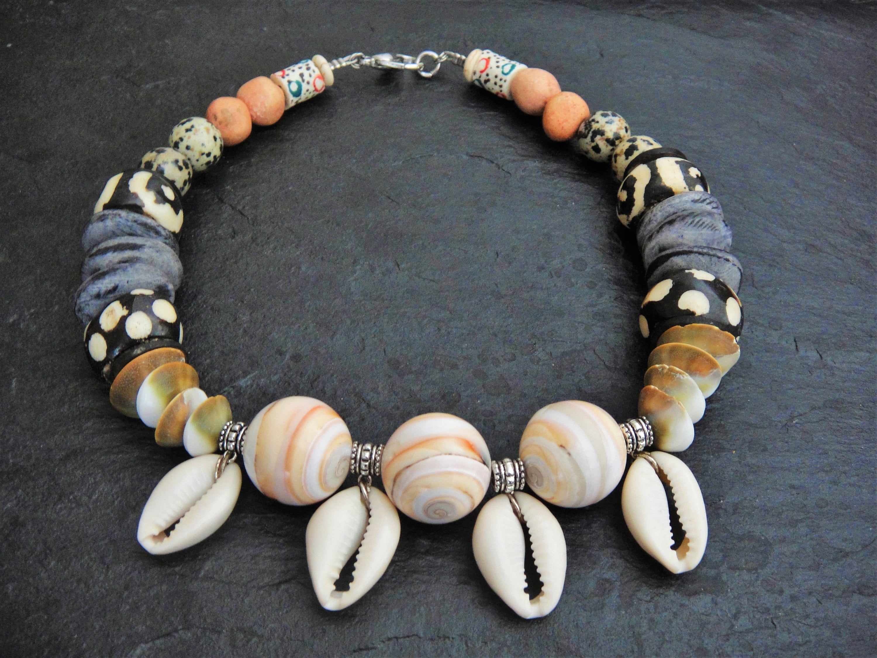 Tribal Shell Choker Bold Mens Ethnic Statement Necklace Luxury Batik ...