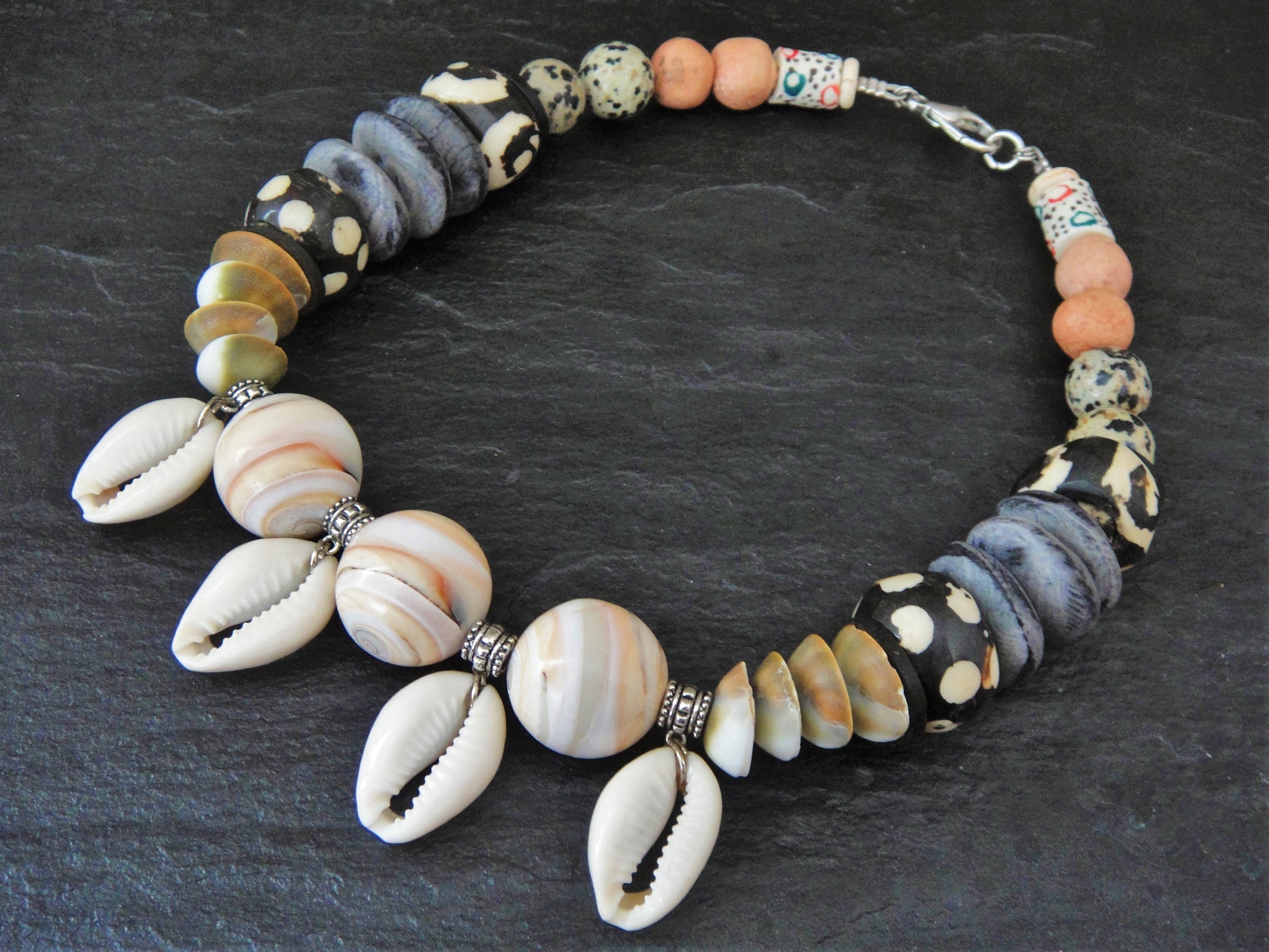 Tribal Shell Choker Bold Mens Ethnic Statement Necklace Luxury Batik ...