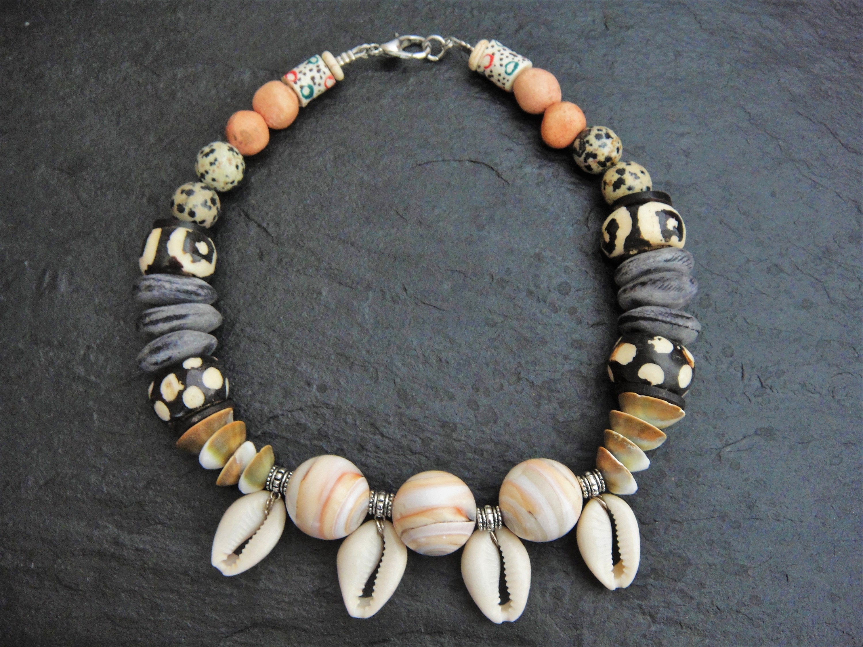 Tribal Shell Choker Bold Mens Ethnic Statement Necklace Luxury Batik ...