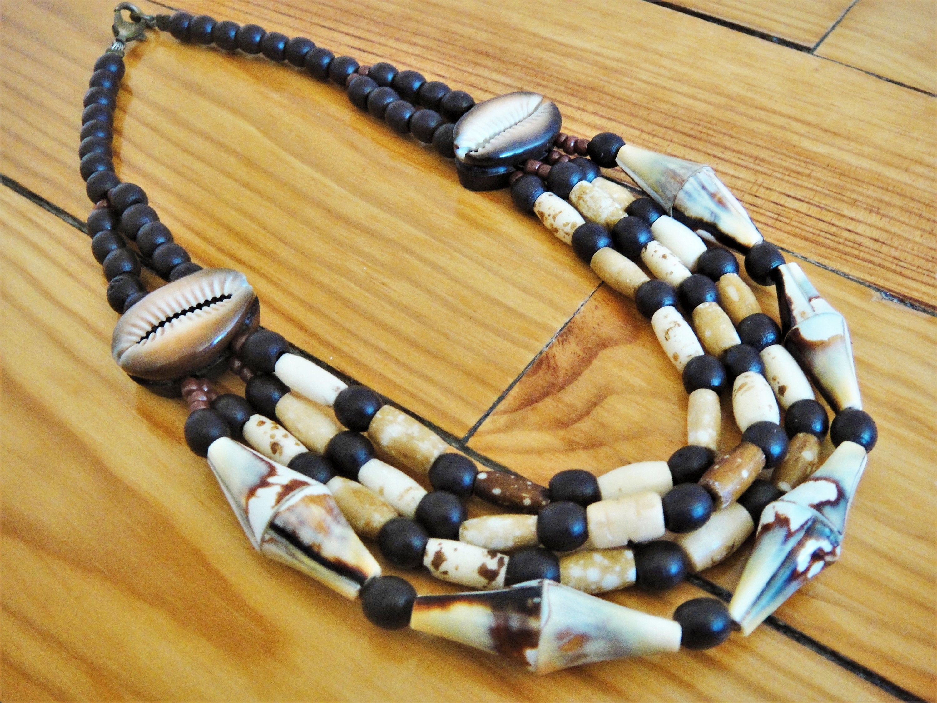 Bone Bead Necklace African Shells Bib Tribal Statement - Etsy