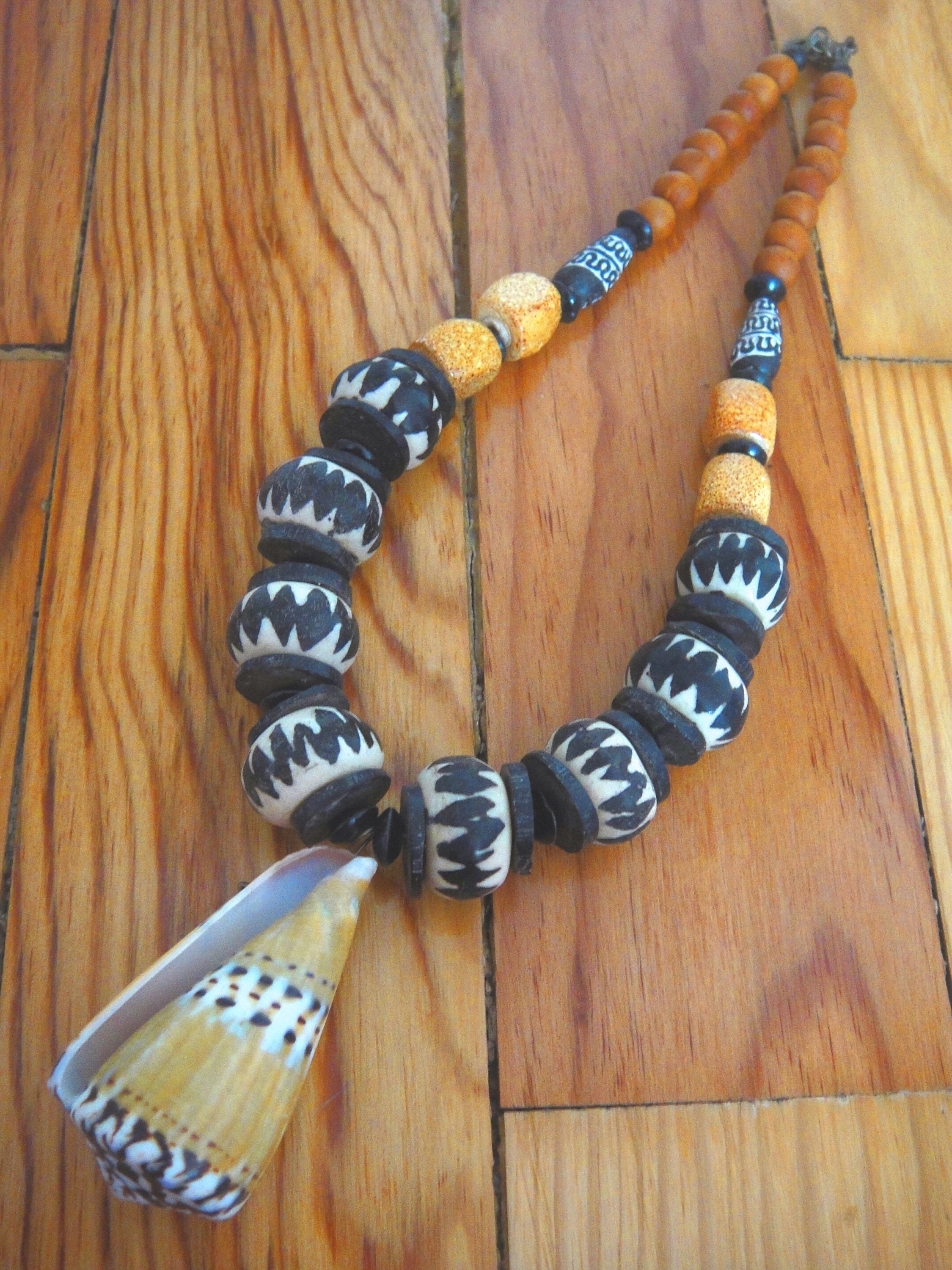 Batik Bone Necklace Tribal Shells Luxury Vintage Couture Jewelry Heavy ...