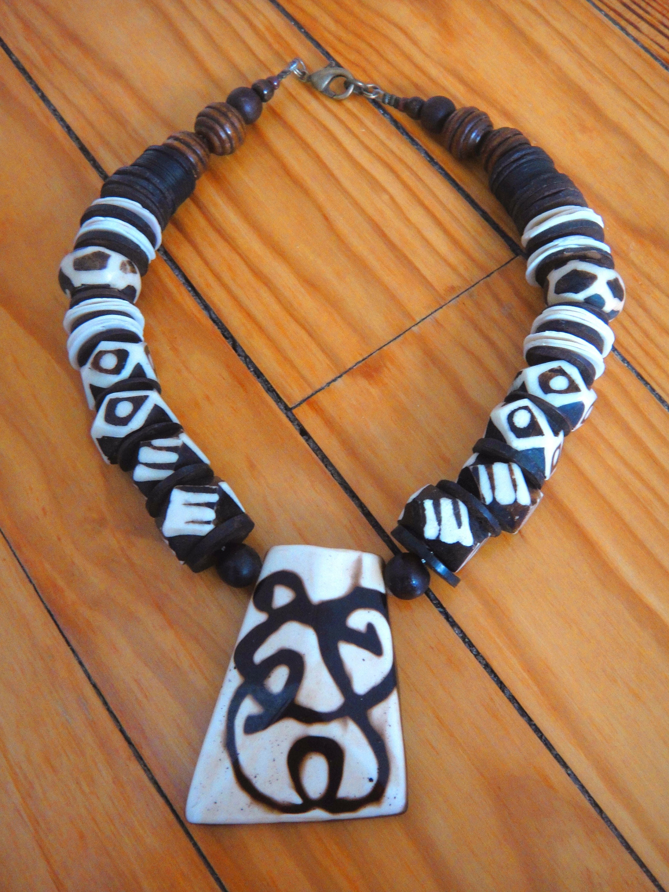 Tribal Necklace African Batik Bone Togo Shells Chunky Designer - Etsy