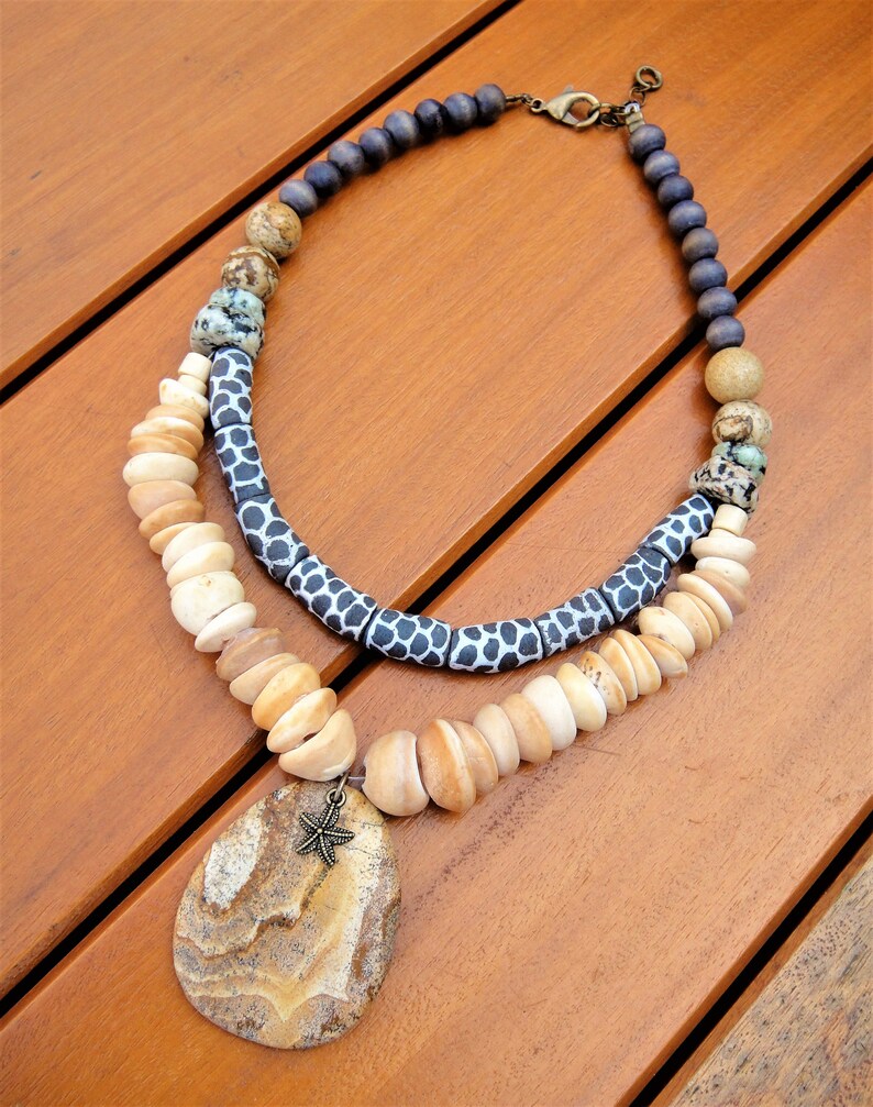 Stone Shell Necklace Tribal Beaded Bib African Statement Necklace ...