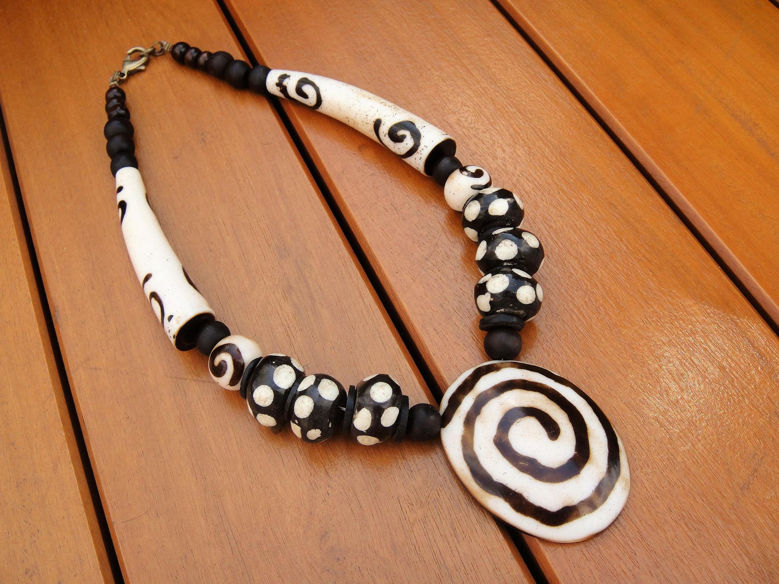 Ethnic Bone Necklace Tribal Beaded Bib Batik Necklace Kenyan | Etsy