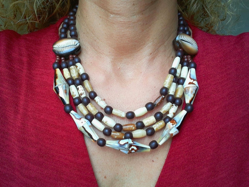 Bone Bead Necklace African Shells Bib Tribal Statement - Etsy