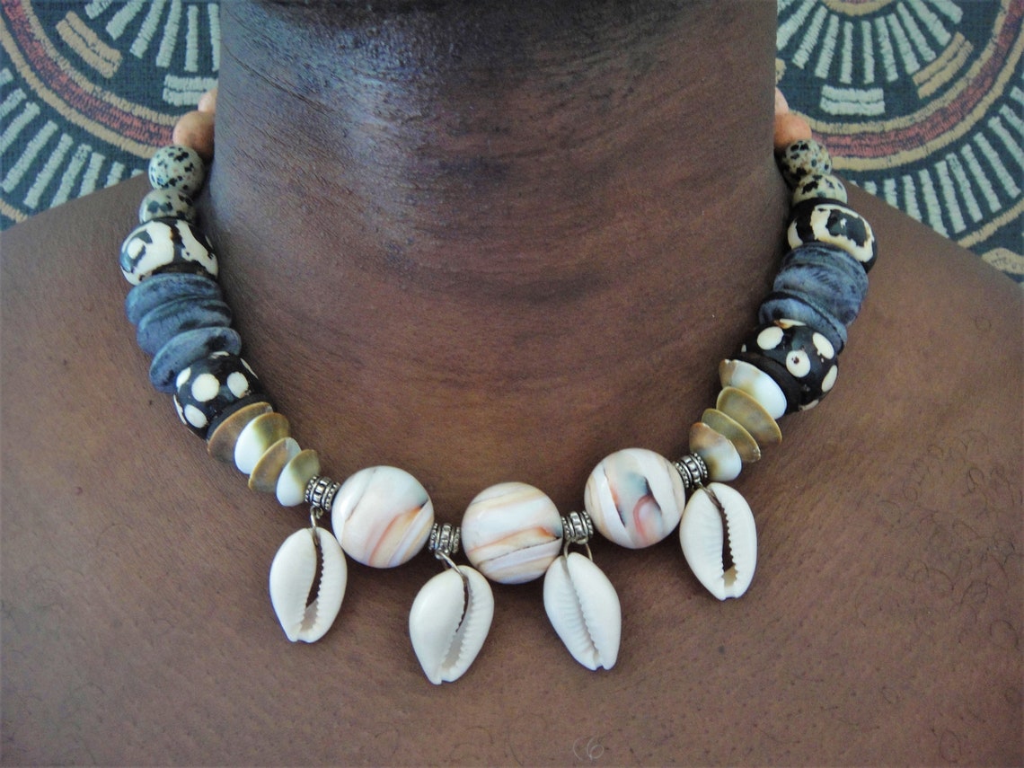 Tribal Shell Choker Bold Mens Ethnic Statement Necklace Luxury Batik ...