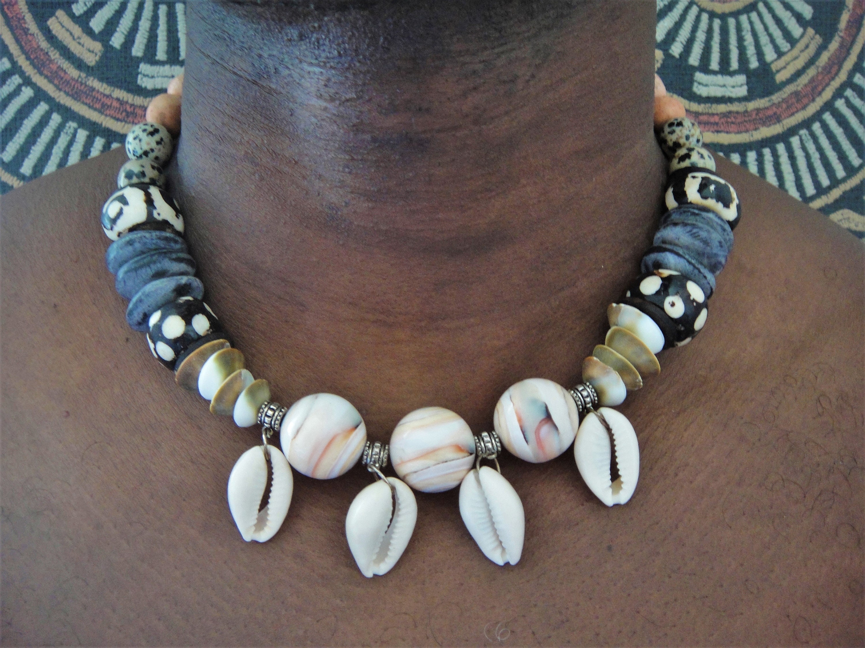 Tribal Shell Choker Bold Mens Ethnic Statement Necklace Luxury - Etsy
