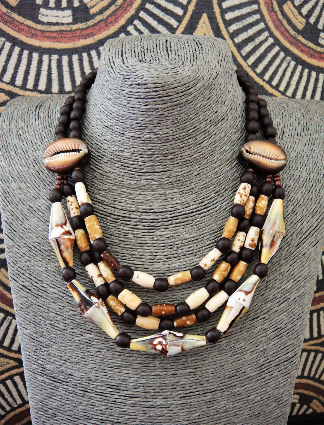 Bone Bead Necklace - African Shells Bib - Tribal Statement Necklace ...