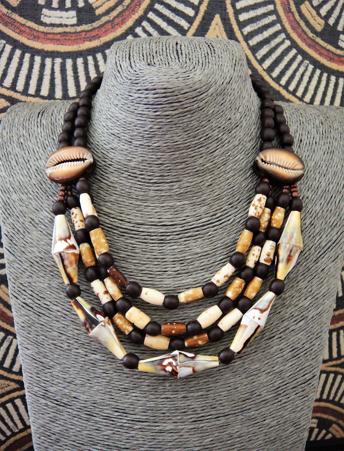 Bone Bead Necklace African Shells Bib Tribal Statement - Etsy