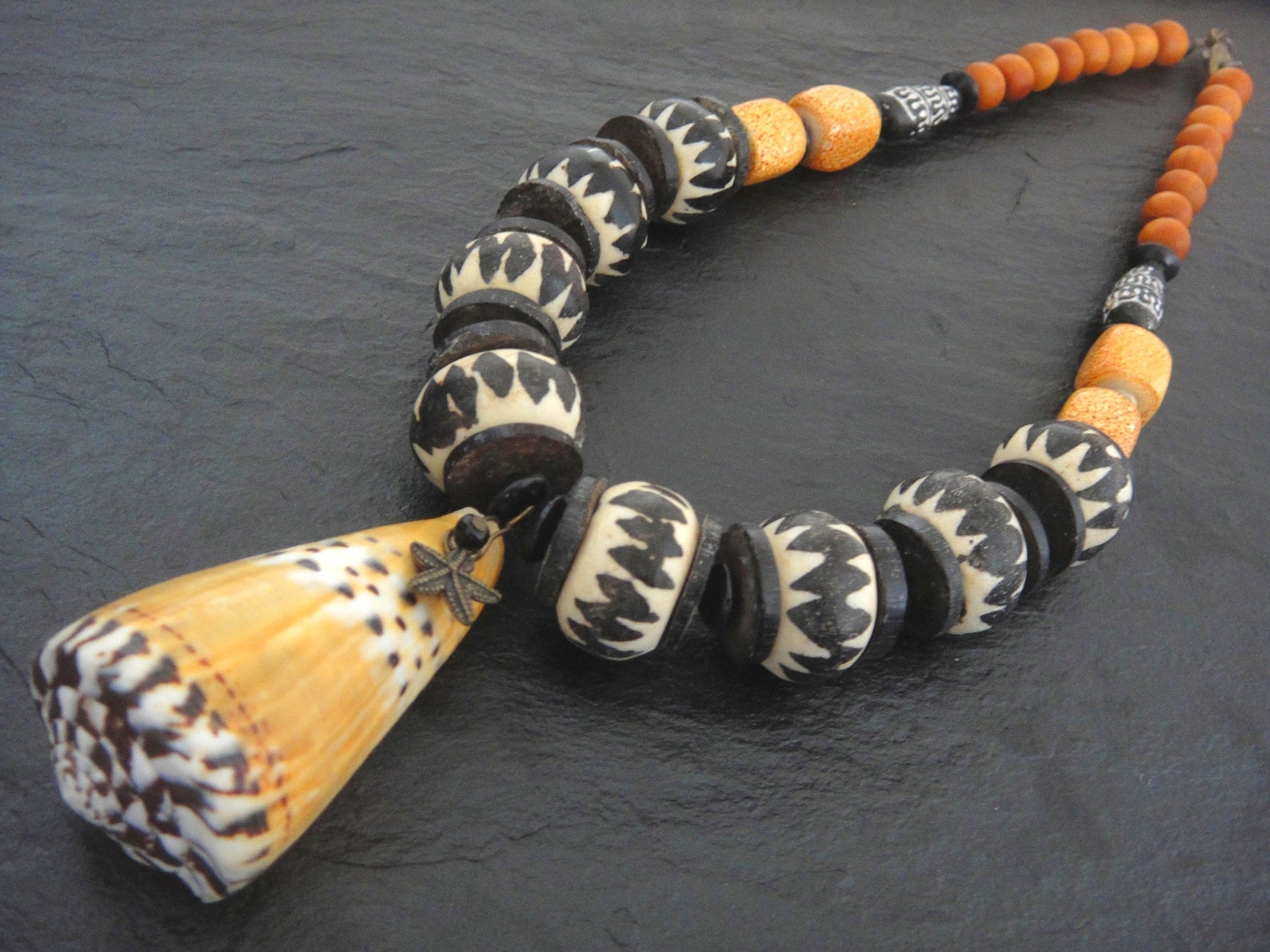 Batik Bone Necklace Tribal Shells Luxury Vintage Couture Jewelry Heavy ...