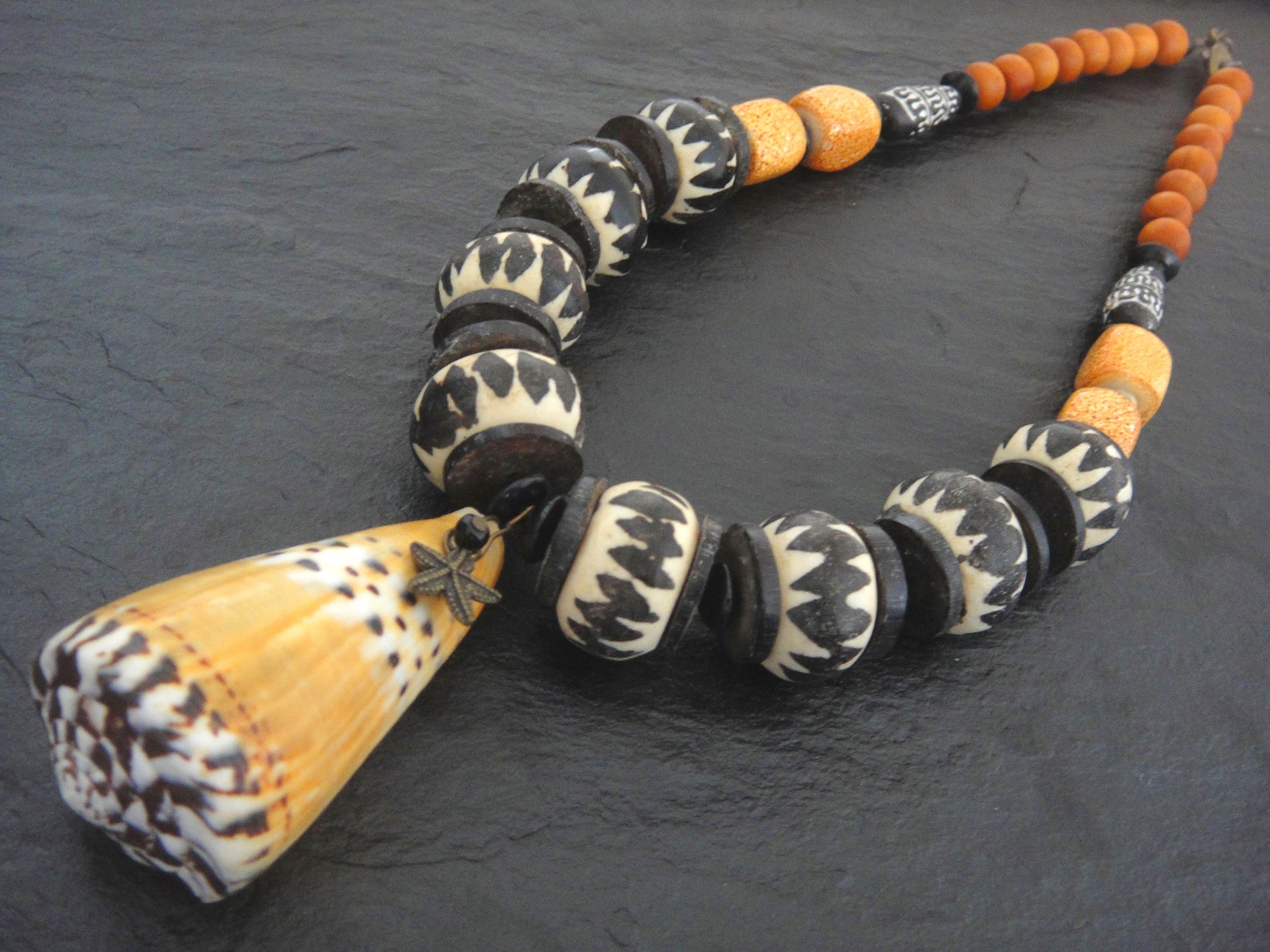 Batik Bone Necklace Tribal Shells Luxury Vintage Couture Jewelry Heavy ...