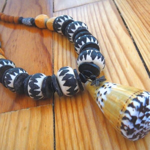 Batik Bone Necklace Tribal Shells Luxury Vintage Couture Jewelry Heavy ...