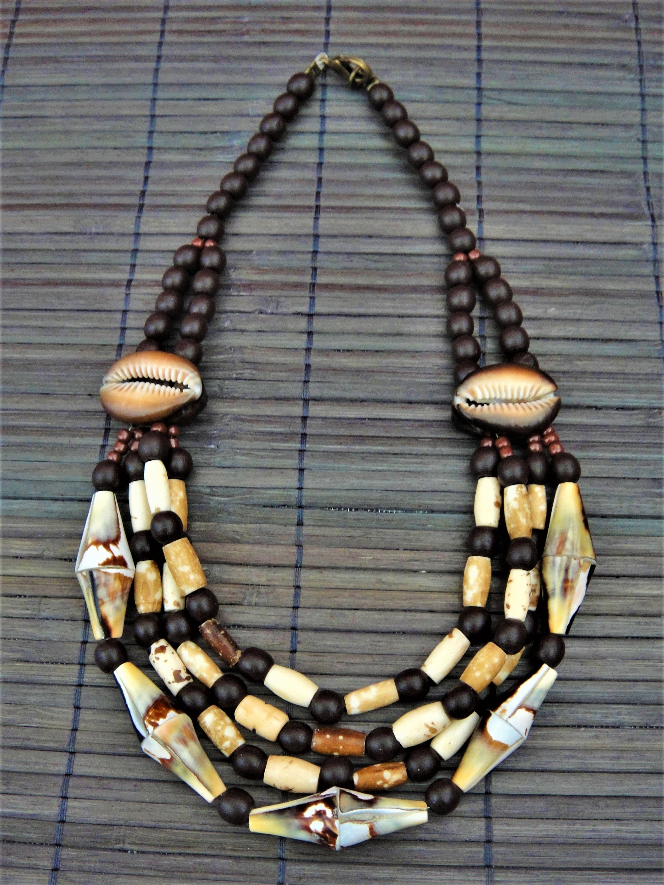 Bone Bead Necklace African Shells Bib Tribal Statement - Etsy