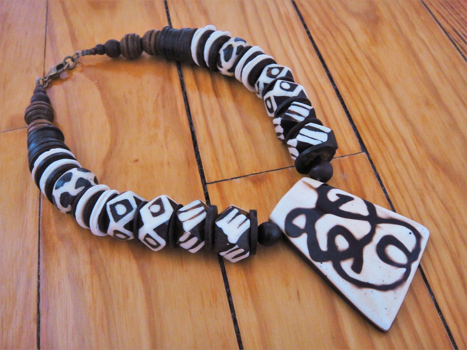 Tribal Necklace African Batik Bone Togo Shells Chunky Designer - Etsy