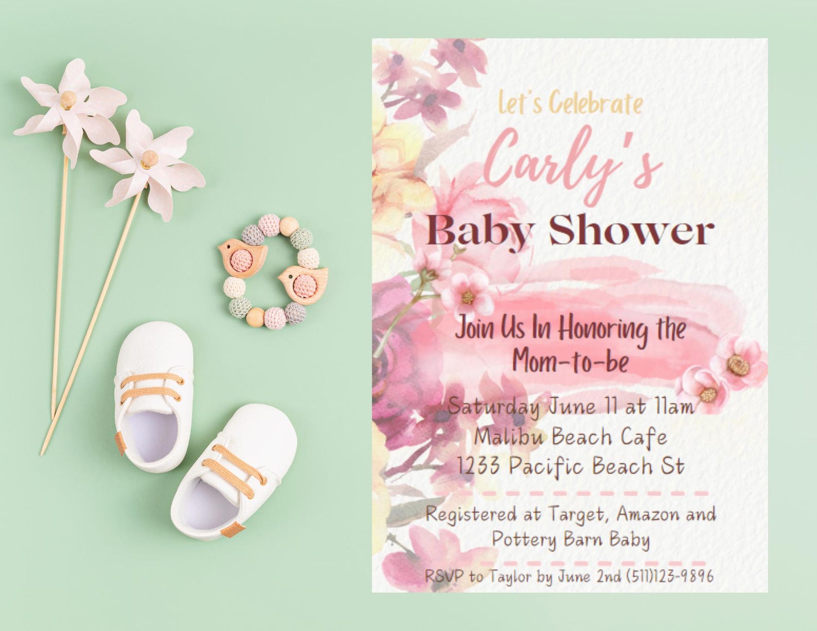 Watercolor Floral Baby Shower Invitation | Custom Editable Template ...