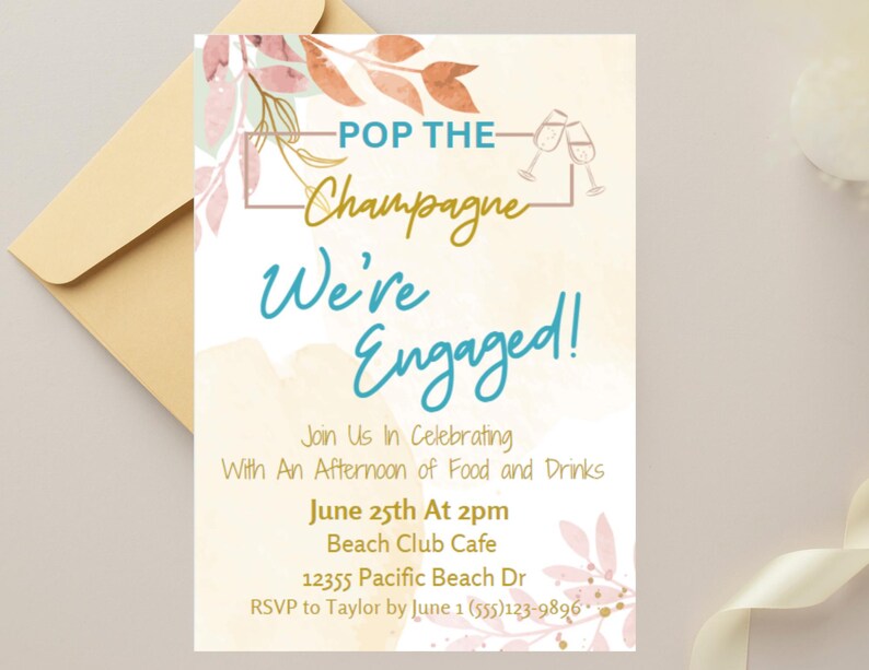 Champagne Engagement Party Invitation | Editable Template | Boho Floral ...