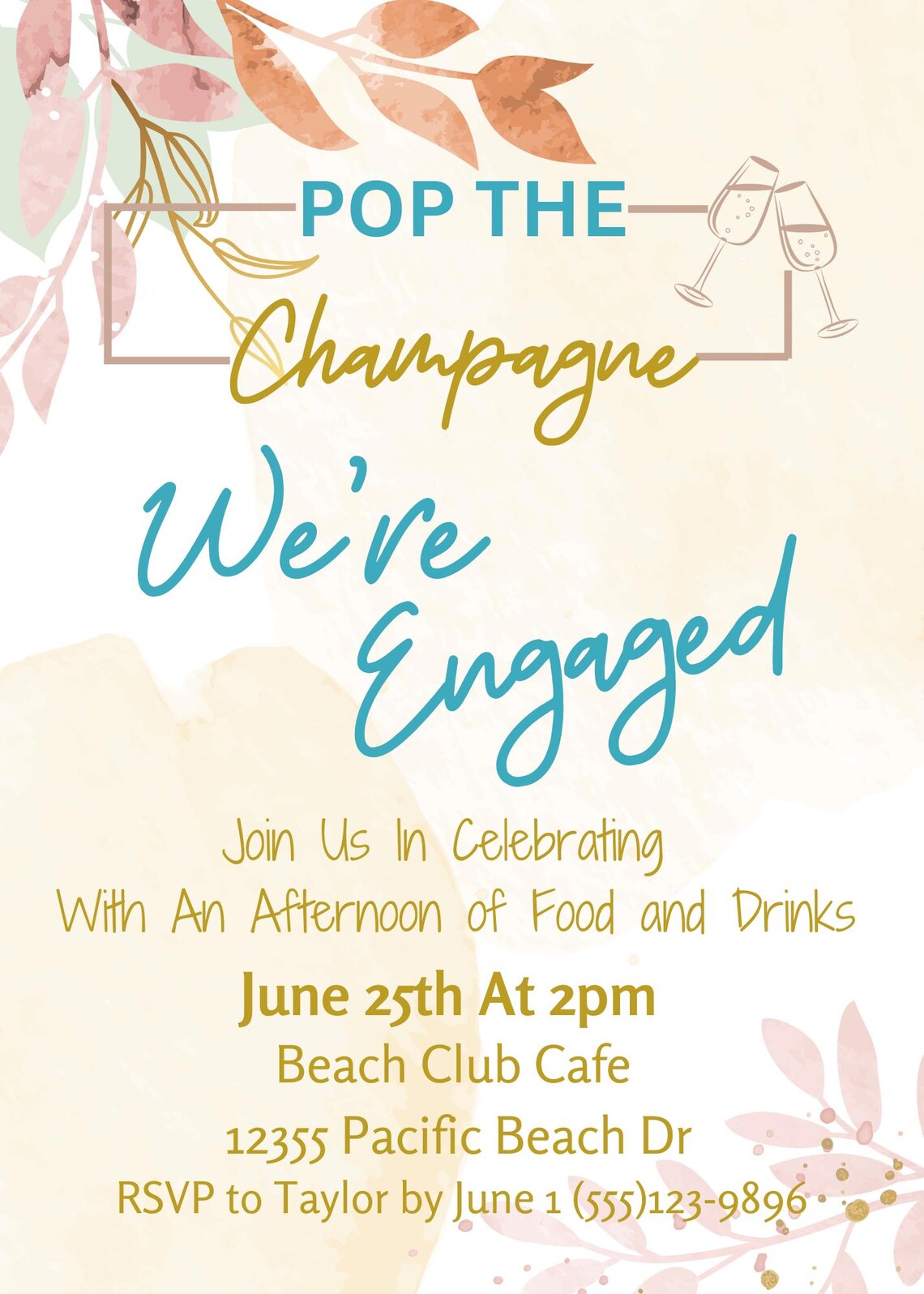 Champagne Engagement Party Invitation | Editable Template | Boho Floral ...