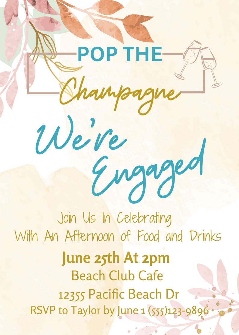 Champagne Engagement Party Invitation | Editable Template | Boho Floral ...
