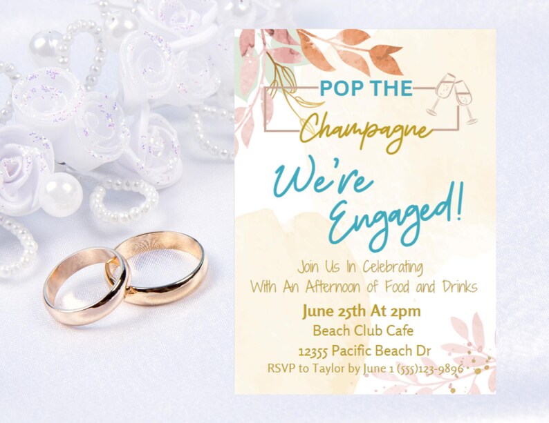Champagne Engagement Party Invitation | Editable Template | Boho Floral ...