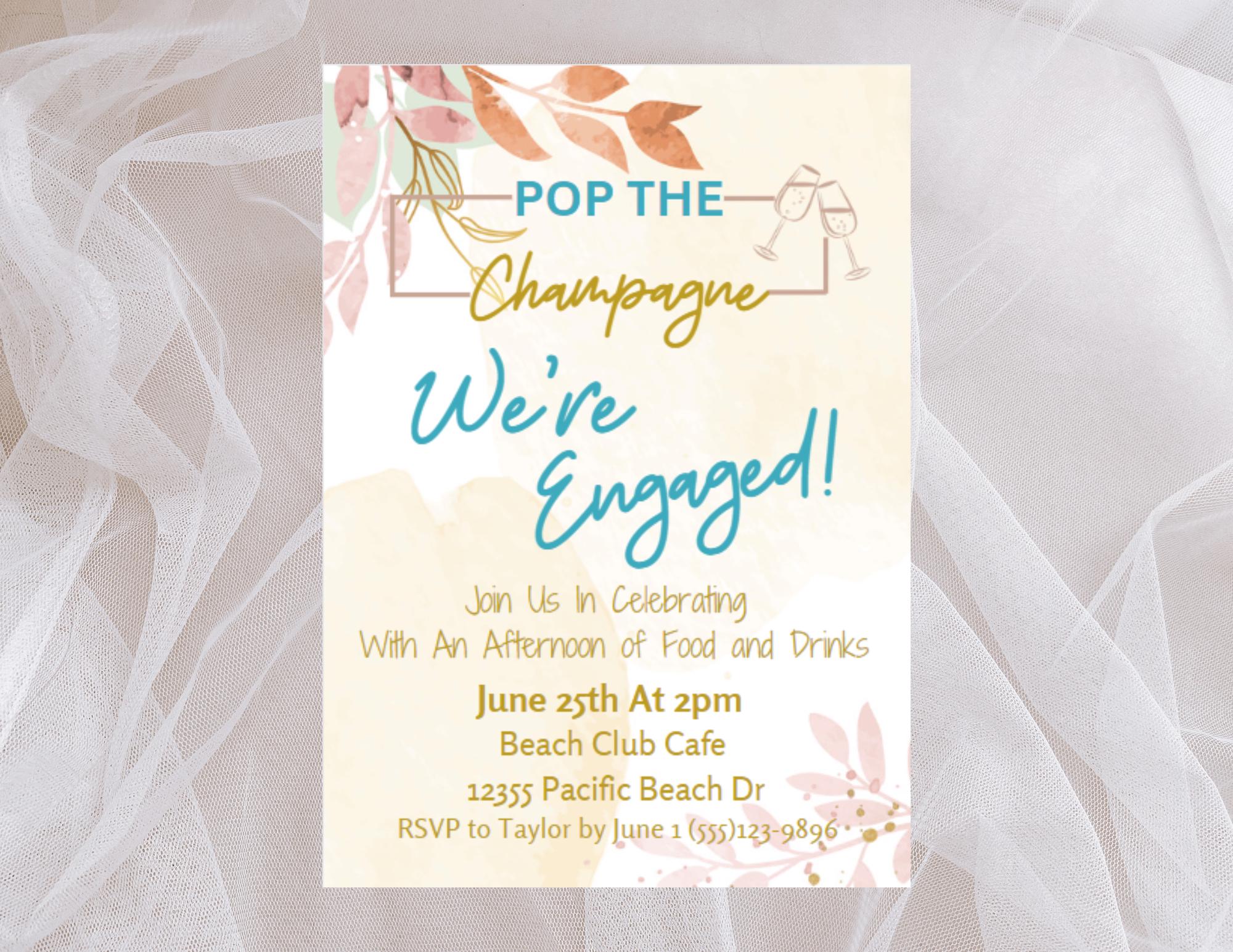 Champagne Engagement Party Invitation | Editable Template | Boho Floral ...