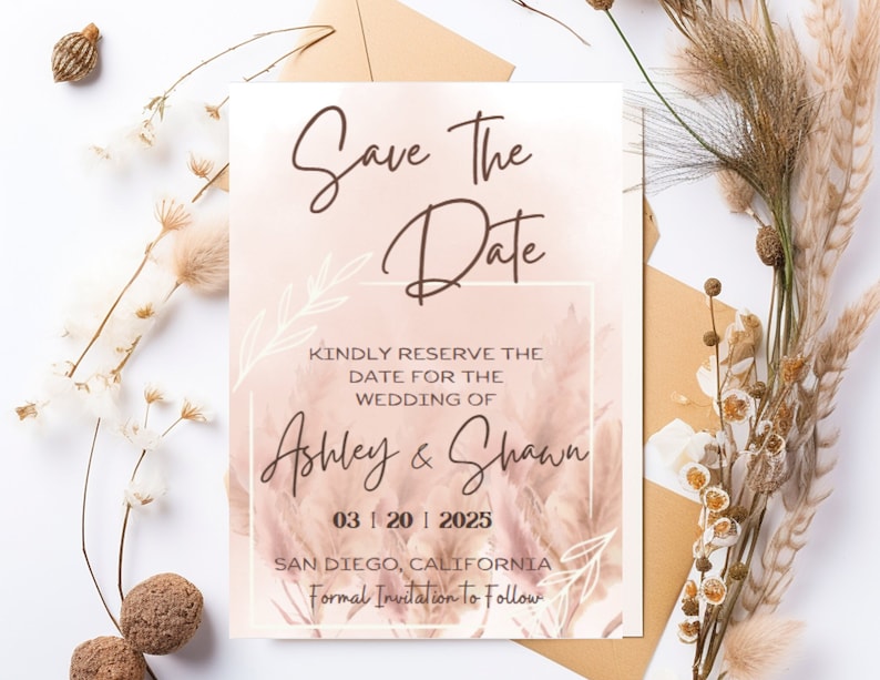 Boho Flowers Save the Date Wedding Invitation | Digital Download ...