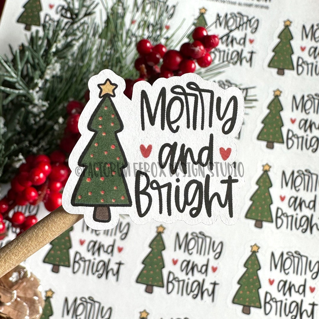 Merry and Bright Christmas Tree Sheet of Stickers ©. Christmas Card ...