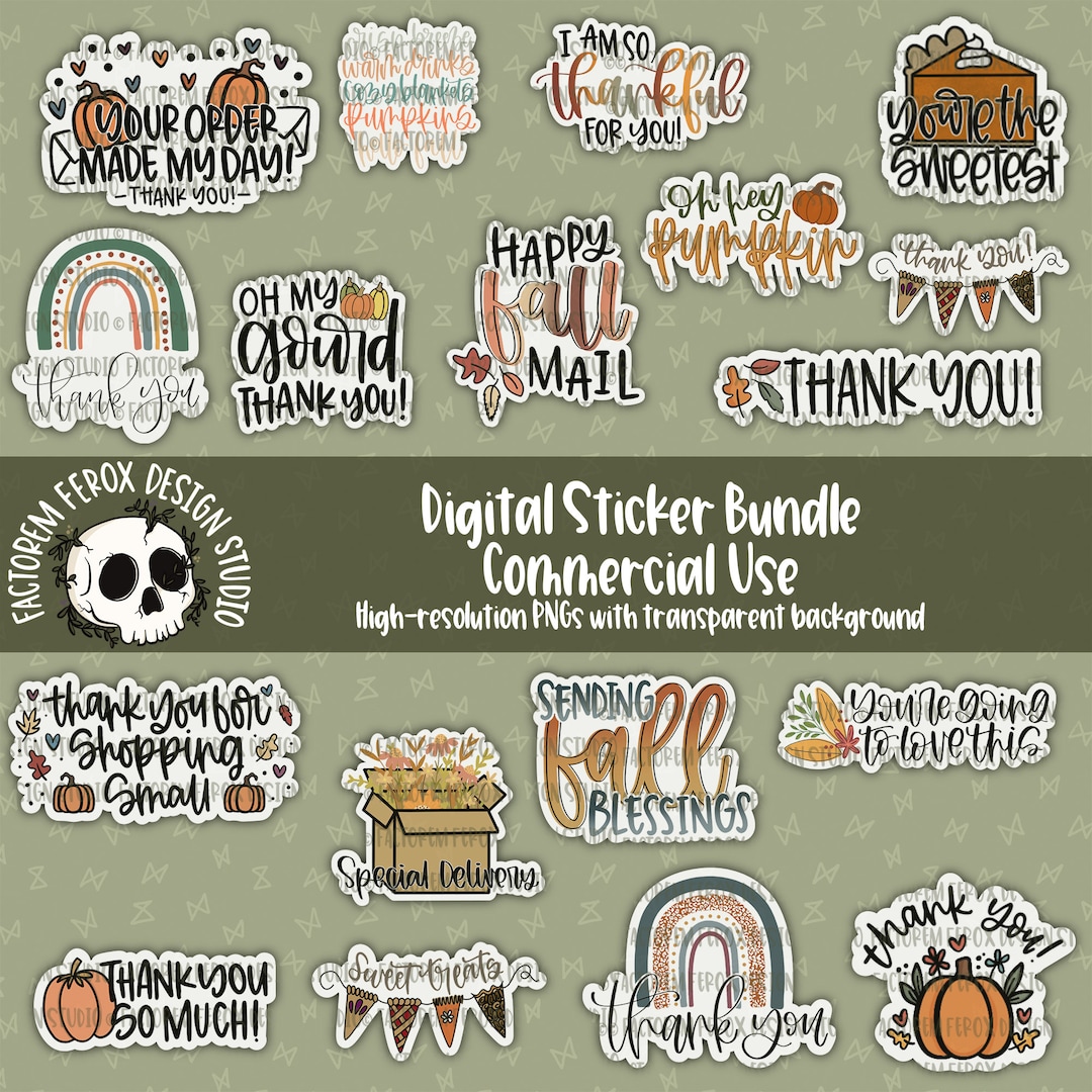 Large Fall Sticker PNG Bundle © - Commercial Use, Packaging, Printable ...