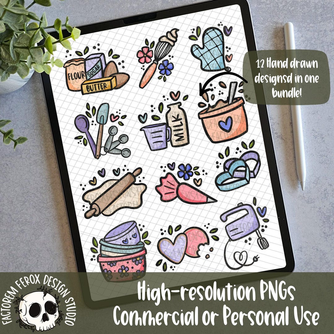 Baking Doodles Clipart Set: PNG Sticker File for Commercial Use ...