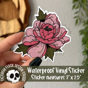 Old-school Tattoo Style Pink Flower Vinyl Sticker©, Tumbler Decal ...