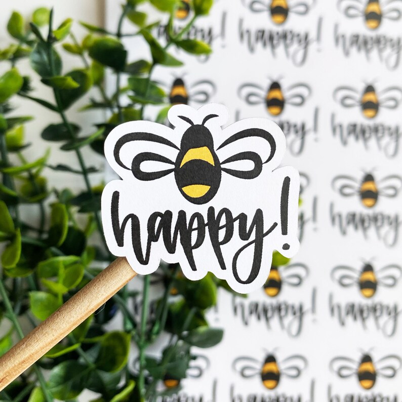 Bee Happy Sticker Etsy Sticker Party Favor Sticker Wedding - Etsy