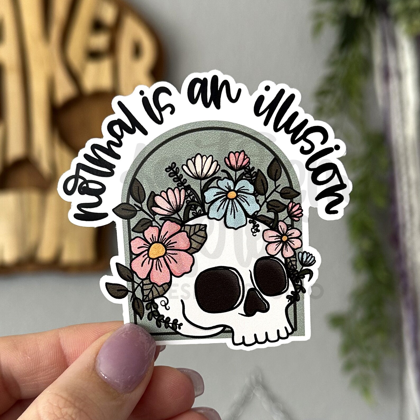 Normal is an Illusion Vinyl Sticker ©, Skull and Flower Sticker, Laptop ...