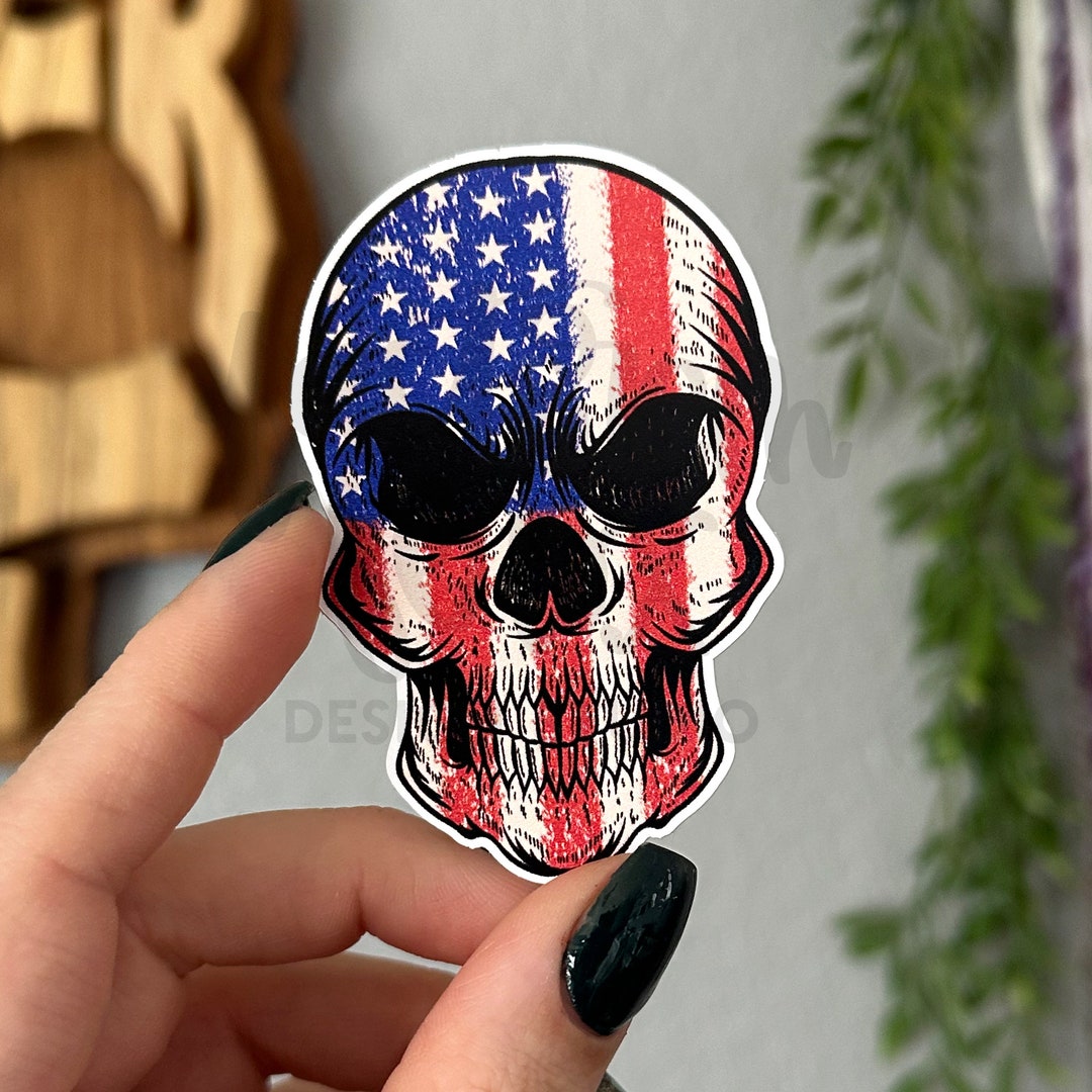 American Flag Skull Vinyl Sticker ©, Tumbler Decal, Laptop Decal ...