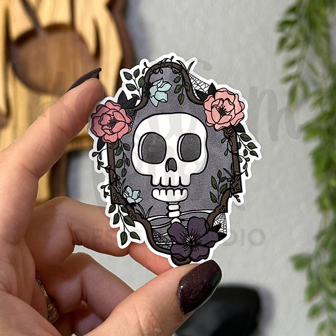 Skeleton in Frame With Flowers Vinyl Sticker ©, Tumbler Decal, Laptop ...