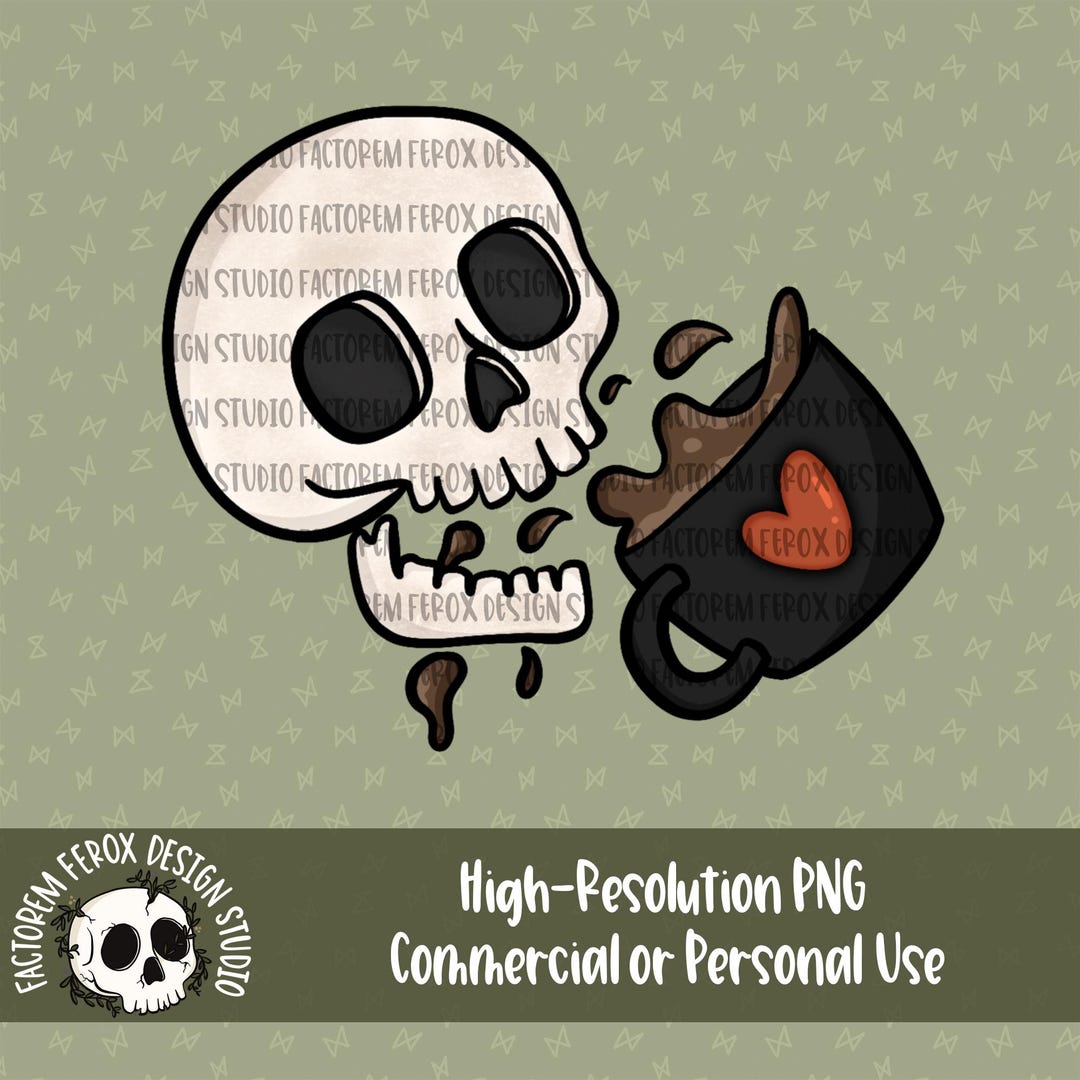 Skull and Coffee PNG © Commercial Use, Sticker File, Vinyl Sticker ...