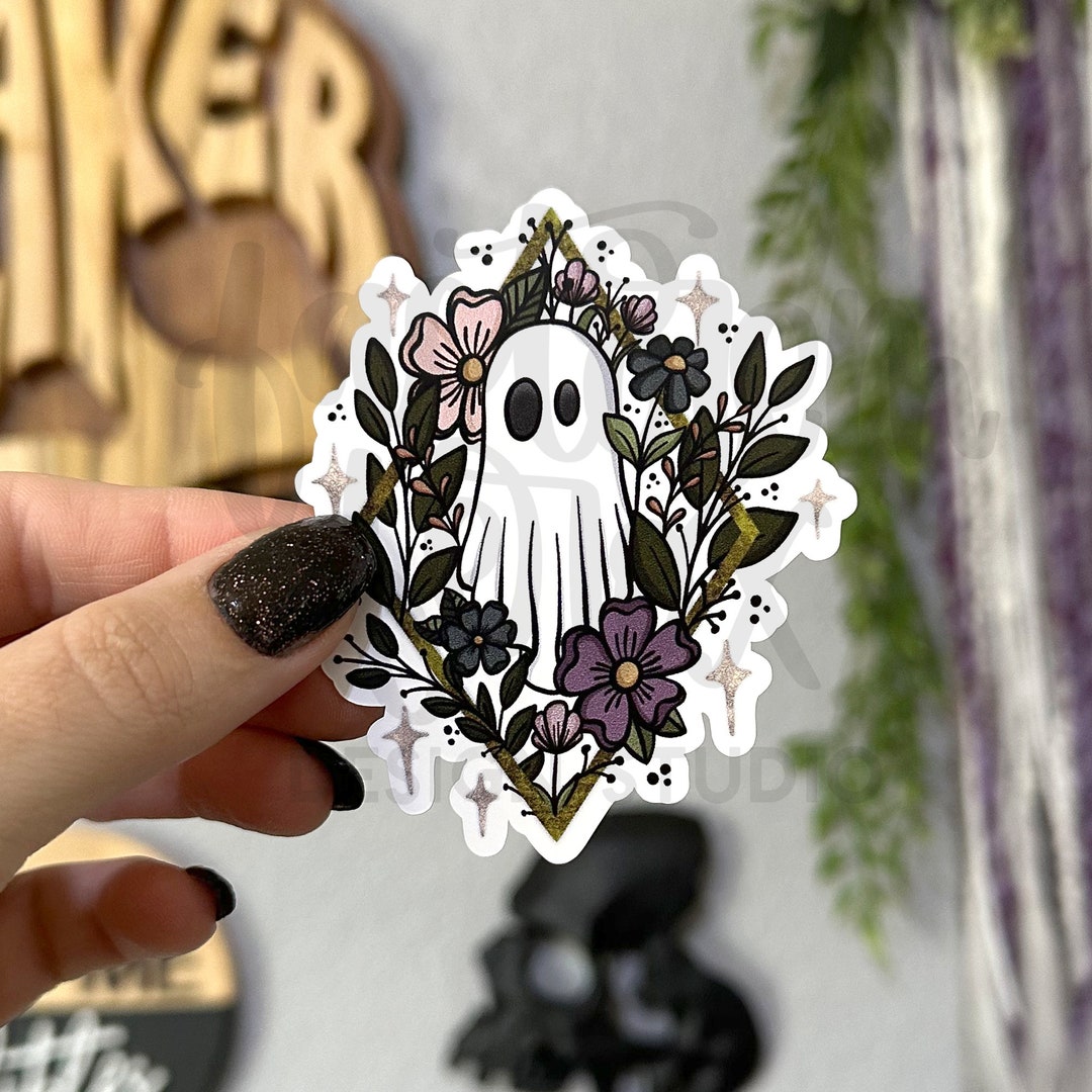 Ghost and Flowers Vinyl Sticker ©, Tumbler Decal, Laptop Sticker ...