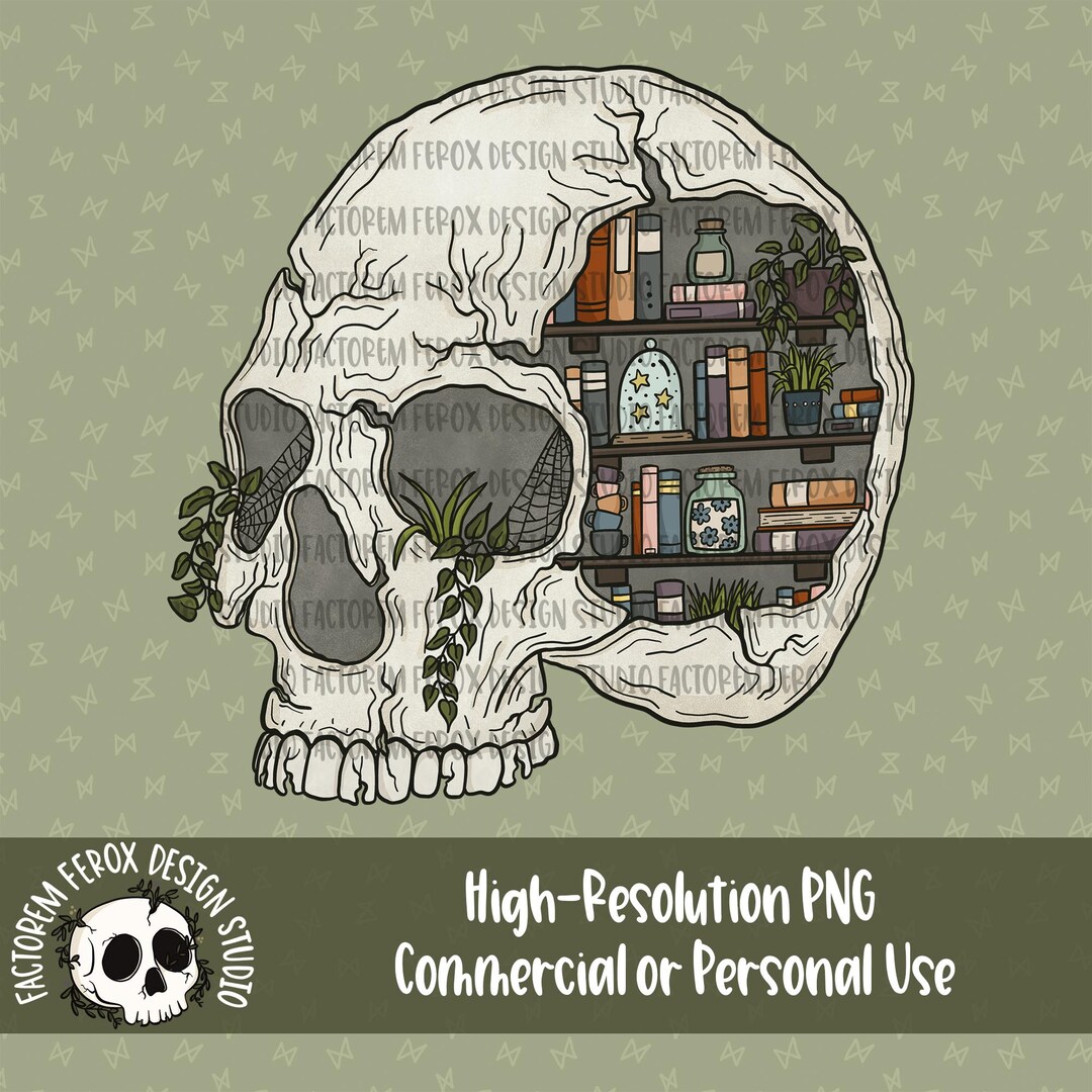 Skull Bookcase PNG © Commercial Use, Sticker File, Vinyl Sticker ...