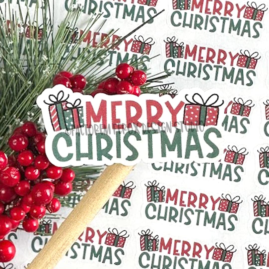 Merry Christmas Presents Sticker©, Christmas Sticker, Christmas Gift ...