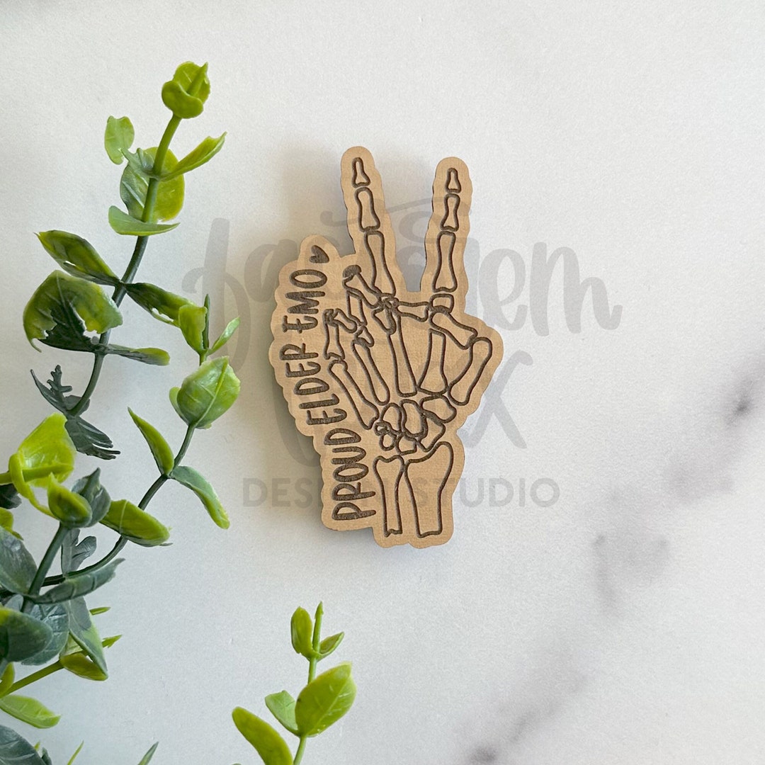Proud Elder Emo Engraved Magnet ©, Skeleton Peace Sign, Elder Emo Gift ...